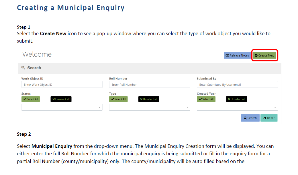How to Create a Municipal Enquiry in My Work